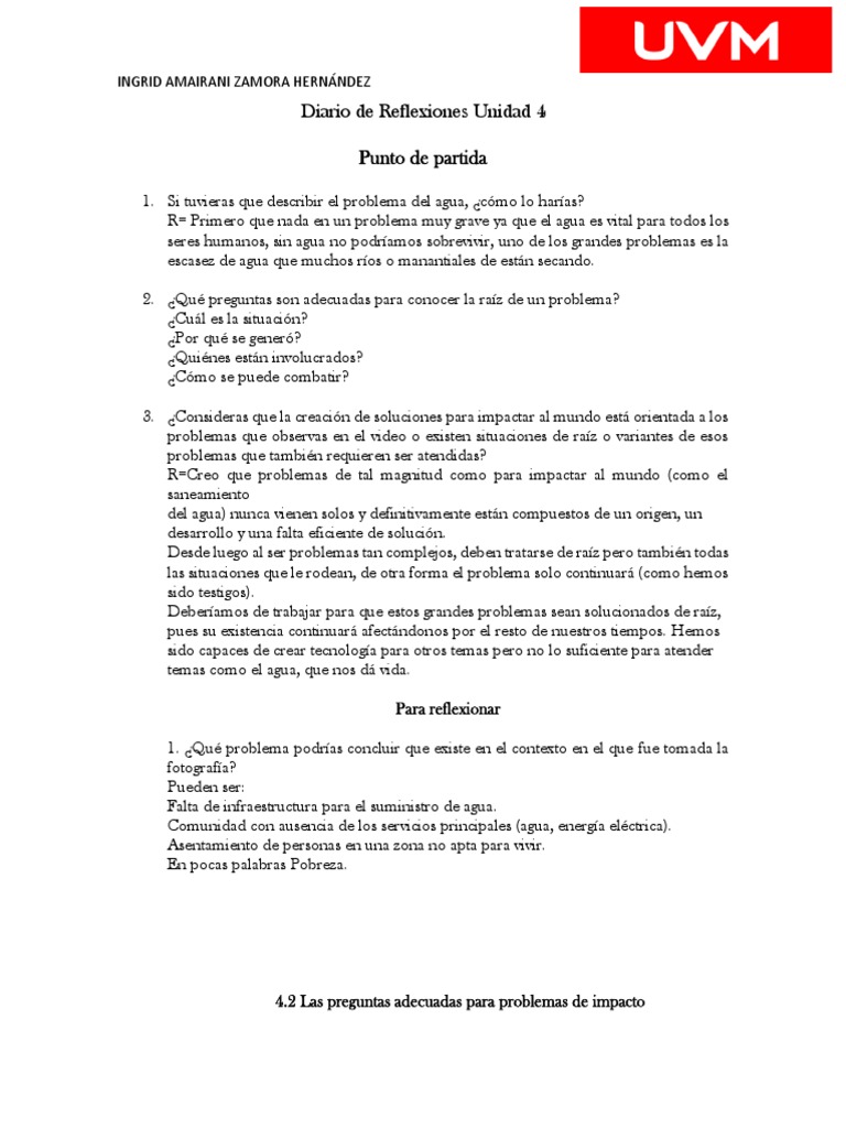 Diario de Reflexiones Unidad 4 | PDF | Agua