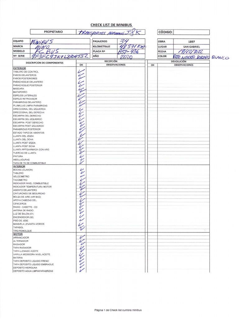 Check List Cumbra Minibus BST-436 | PDF | Vehículos | Tecnología de ...
