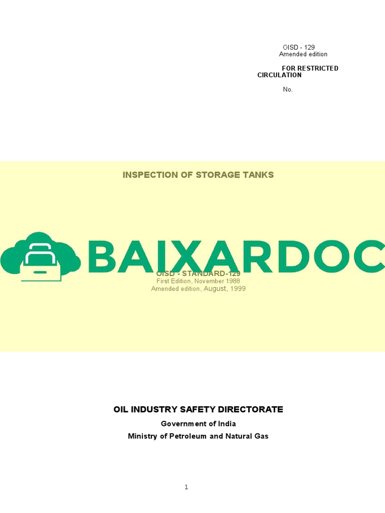 OISD Standard 129: Tank Inspection Guide | PDF