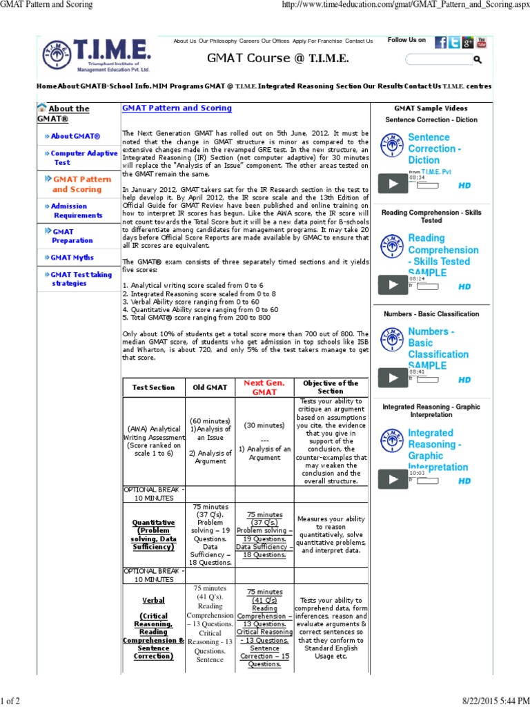 GMAT Pattern and Scoring | PDF | Graduate Management Admission Test ...