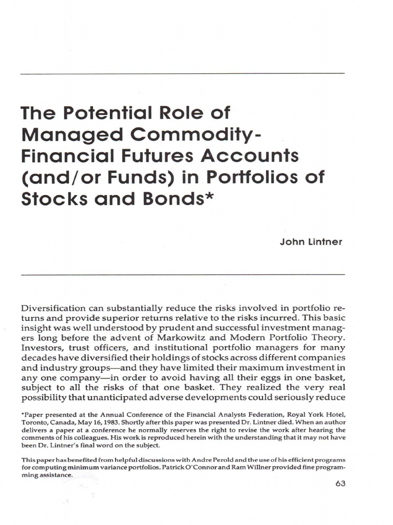 The Potential Role of Managed Commodity-Financial Futures Accounts (And ...