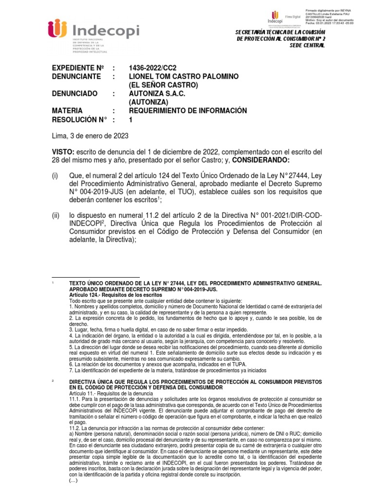 1436-2022-CC2 (Resolución #1) | PDF | Protección al Consumidor | Justicia