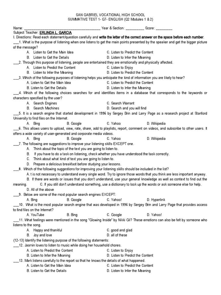 Sum Test 1 G7 Q2 M3 4 | PDF | Internet | Computing Sum Test 1 G7 Q2 M3 4 | PDF | Internet | Computing