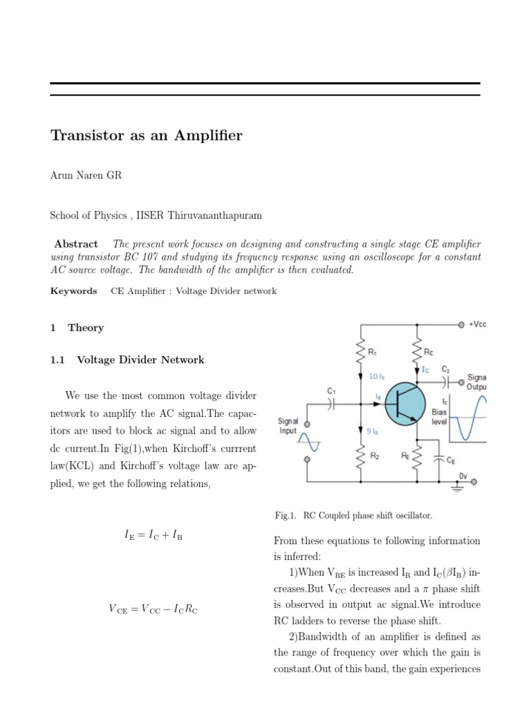 Transistor Amplifier Calc | PDF | Amplifier | Electricity Transistor Amplifier Calc | PDF | Amplifier | Electricity