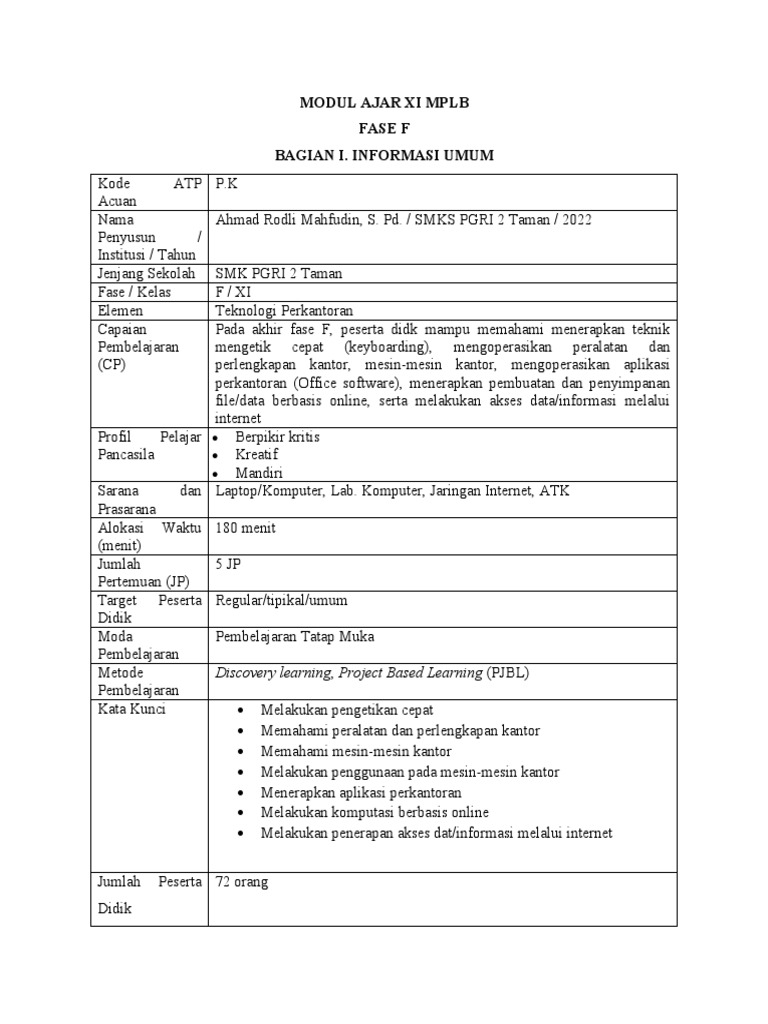 MODUL AJAR XI MPLB Tekper | PDF | Komputer
