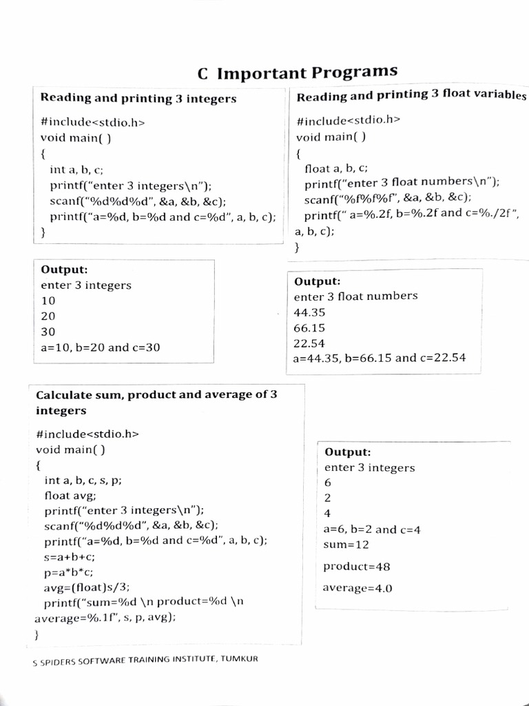 C programs to perform basic calculations and conditional checks | PDF ...