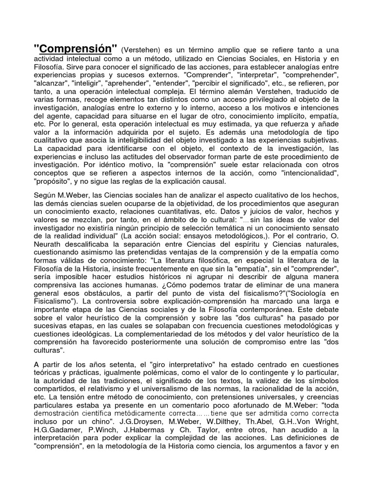 Significado y Método de Verstehen | PDF | Conocimiento | Método científico