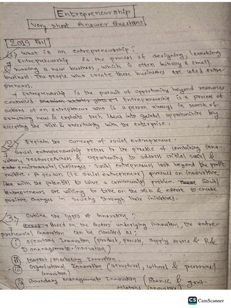 Entrepreneurship Model Question Solution 7th Sem | PDF