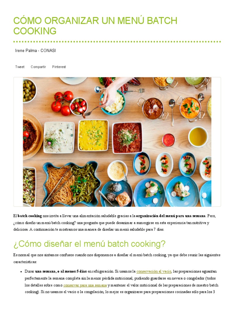 Aprende A Diseñar Un Menú Batch Cooking para Toda La Semana | PDF ...