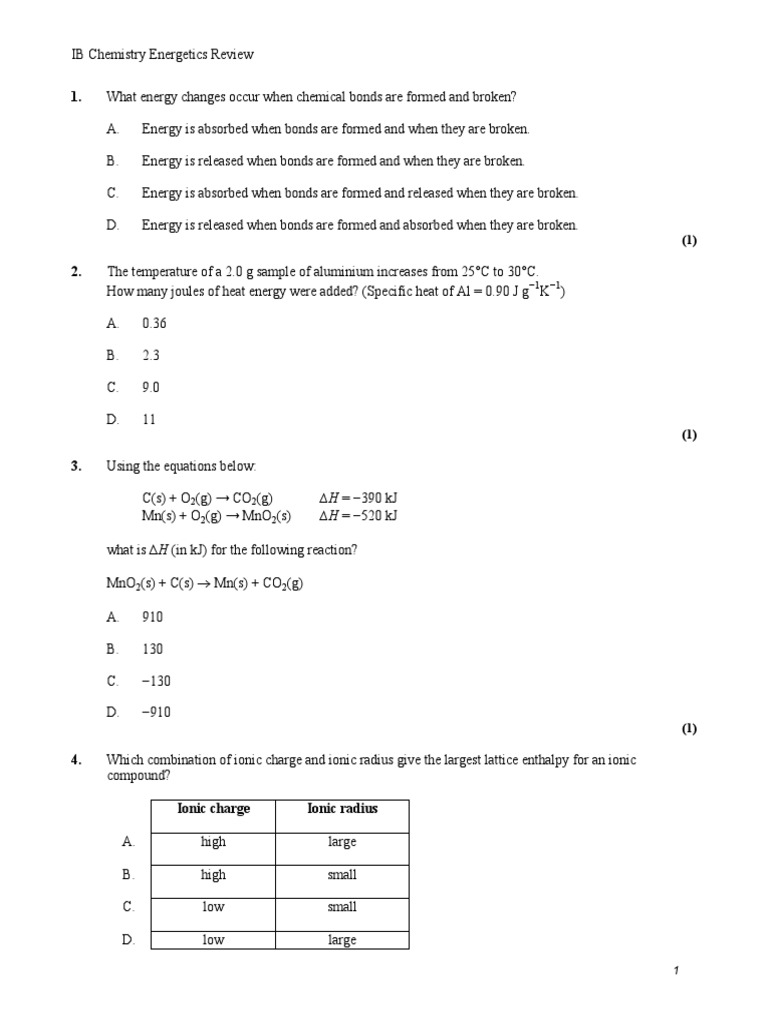 Review Questions Energetics | PDF | Enthalpy | Chemical Reactions