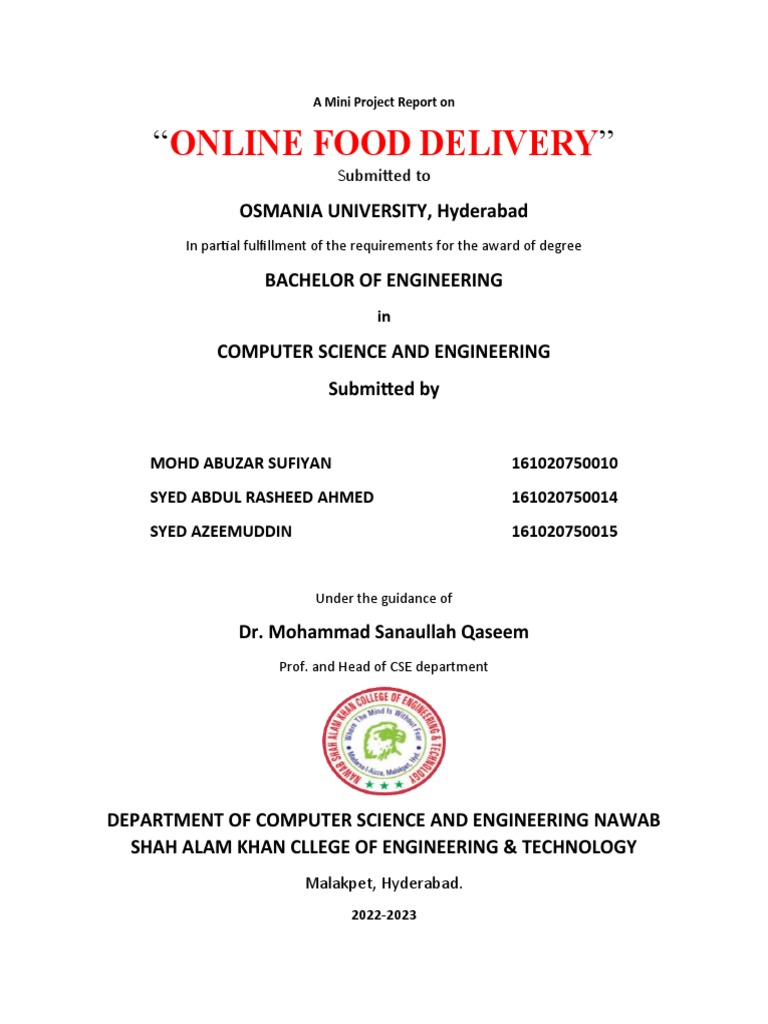 Project Report ONLINE FOOD Delivery | PDF | Relational Database | Databases