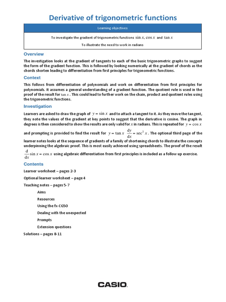Derivative of Trigonometric Functions CG50 | PDF | Trigonometric Functions | Derivative