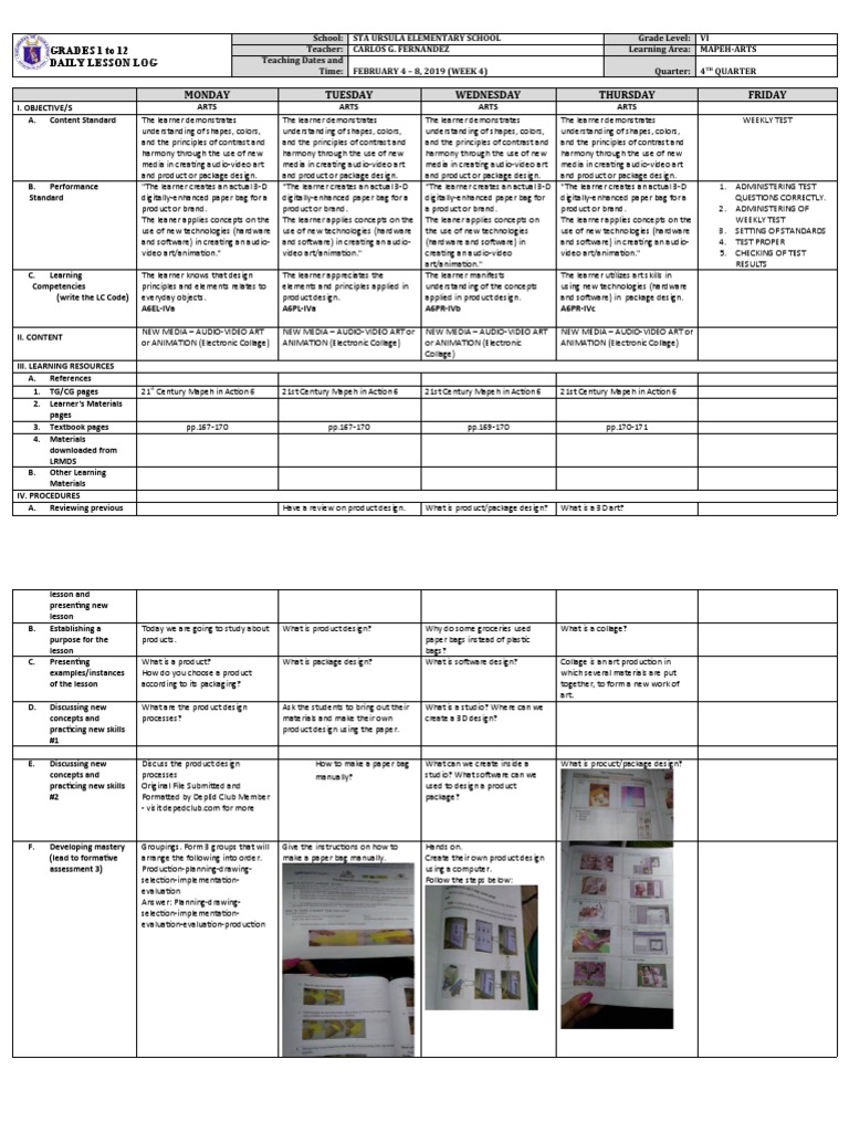 DLL - Mapeh 6 - Q4 - W4 | PDF | Learning | 3 D Computer Graphics