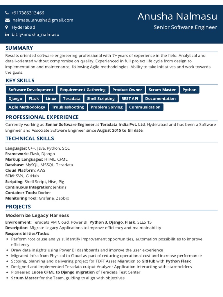 VT Python Anusha (7yrs) Hyd | PDF | Apache Hadoop | Cloud Computing