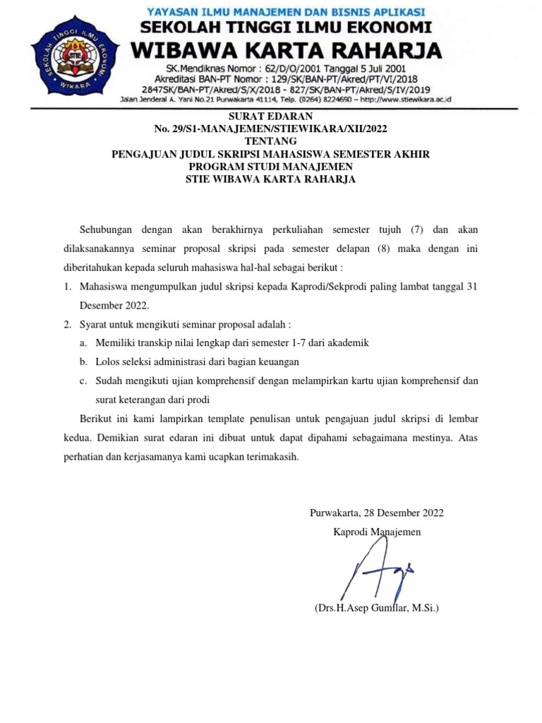 Surat Edaran Pengajuan Judul Skripsi | PDF