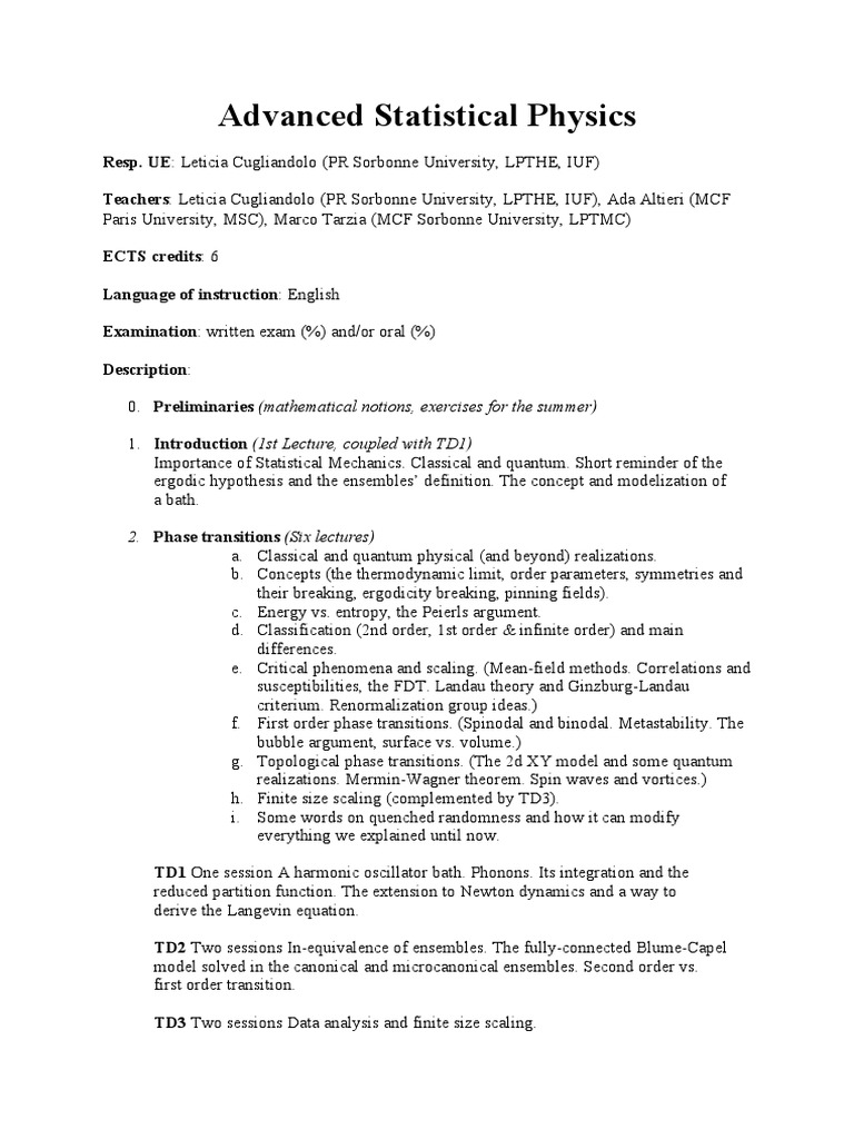 Advanced Statistical Physics: 2. Phase Transitions (Six Lectures) | PDF ...