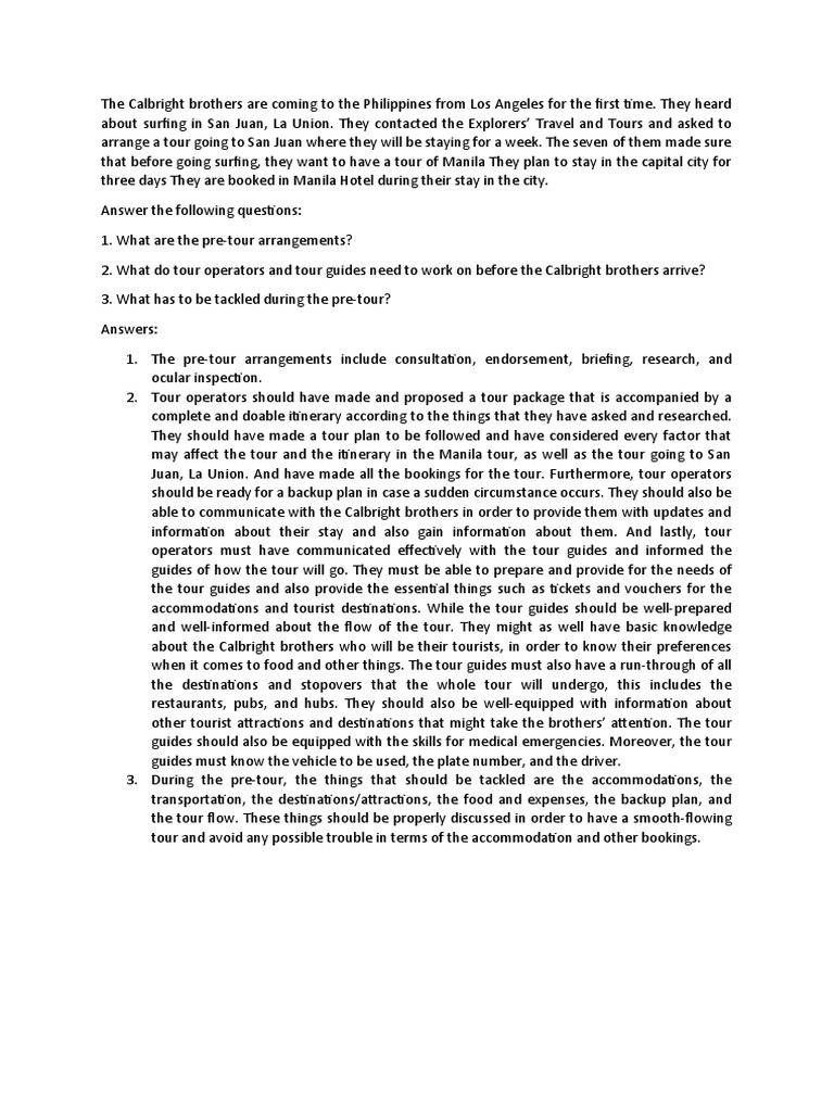Tour Guiding Pre-Tour Arrangements | PDF