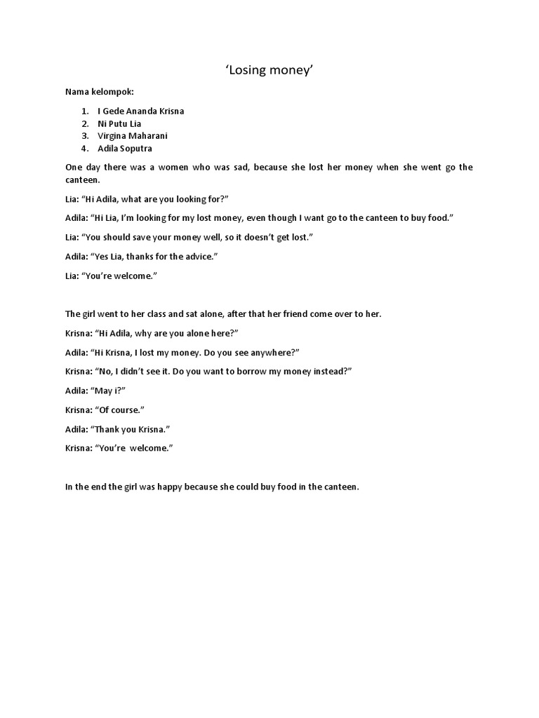Lost Money and Friendship in School | PDF