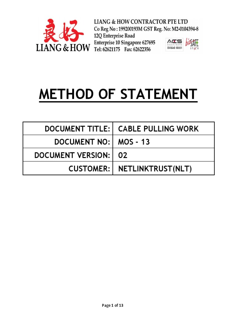 NLT (LH) Method of Statement (MOS) | PDF | Duct (Flow) | Water