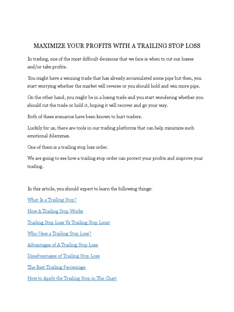 Trailing Stop Loss | Download Free PDF | Order (Exchange) | Business