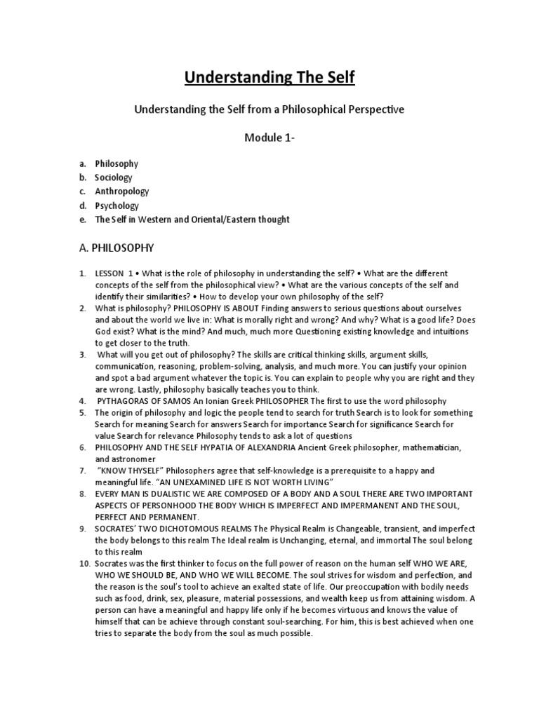 Understanding The Self 1st Year 1st Semester | PDF | Id | Soul