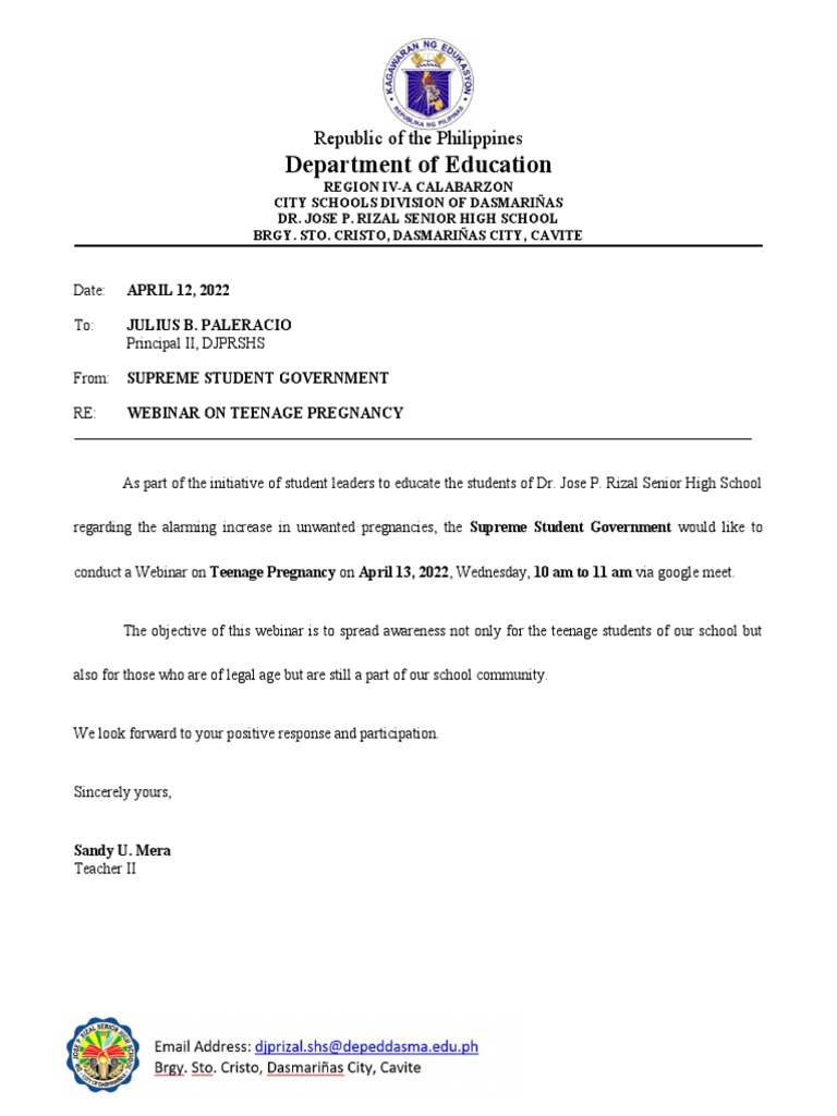 Letter of Approval For Webinar On Teenage Pregnancy | PDF