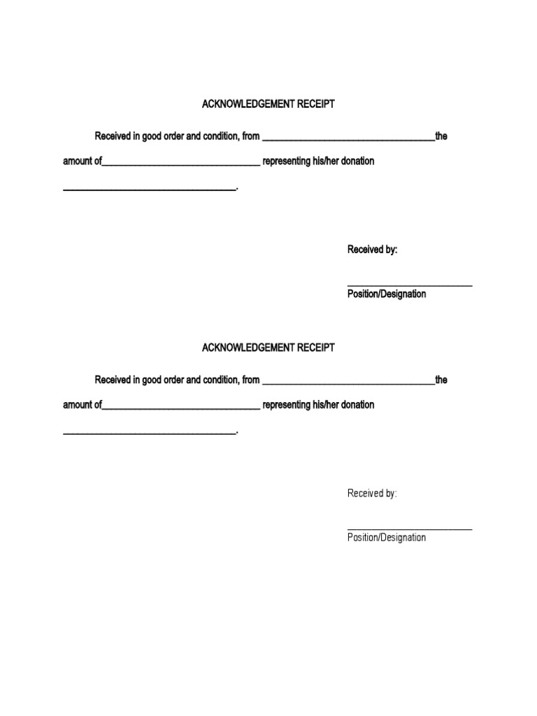 Donation Acknowledgement Receipt Template | PDF