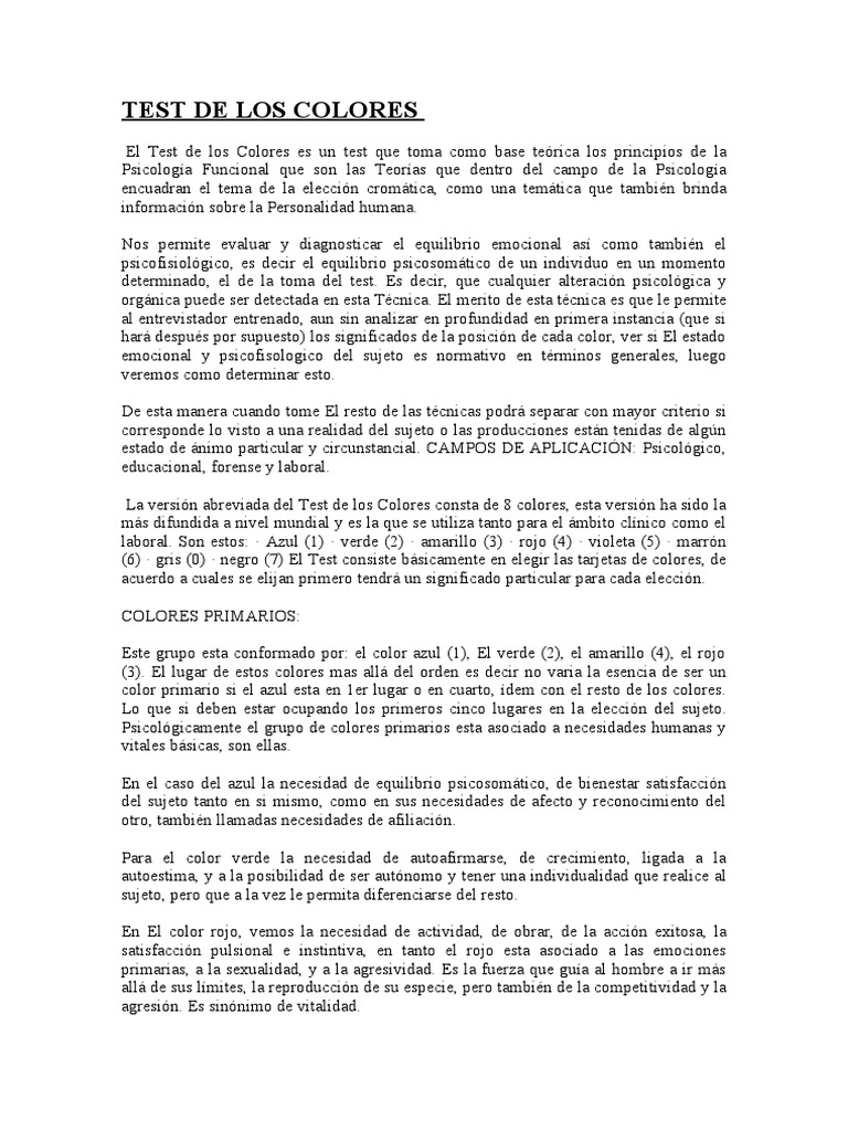 Test de Los Colores | PDF | Color | Las emociones