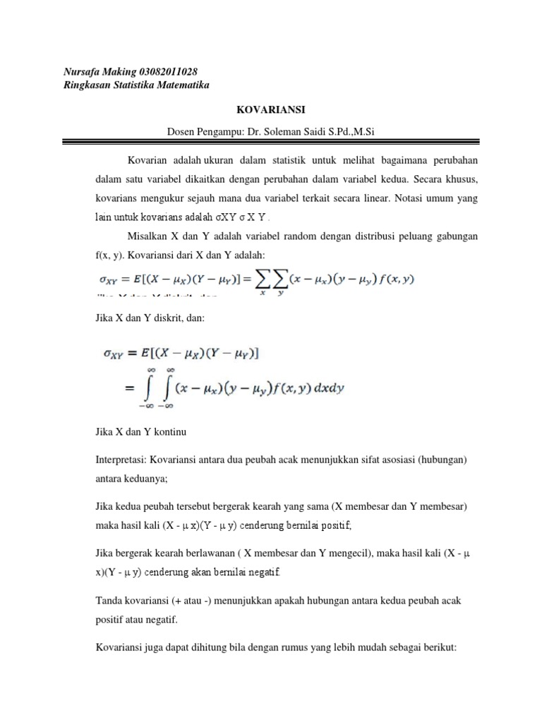 Kovariansi: Konsep dan Contoh | PDF | Filsafat