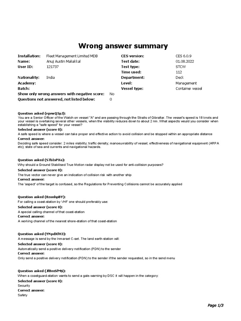CES Wrong Answer Summary | PDF | Cargo | Ships