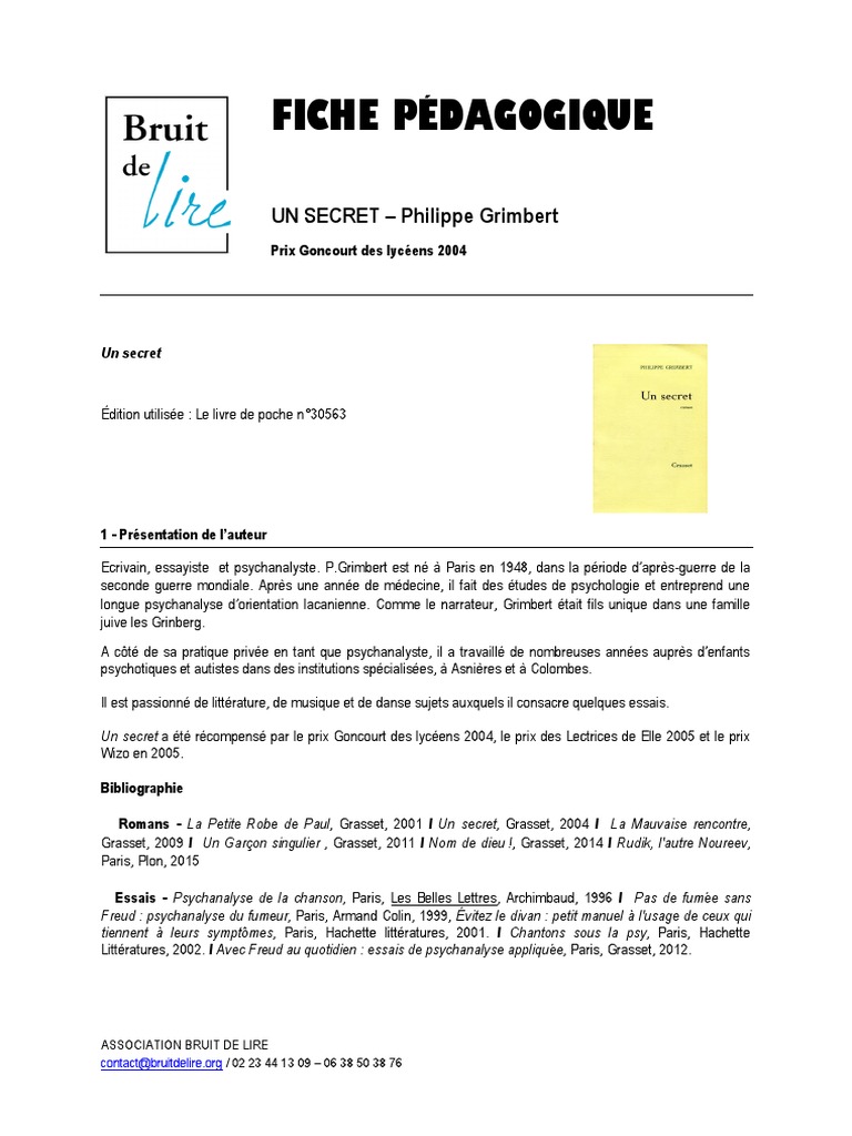 2004 Fiche Peda Un Secret | PDF | Romans