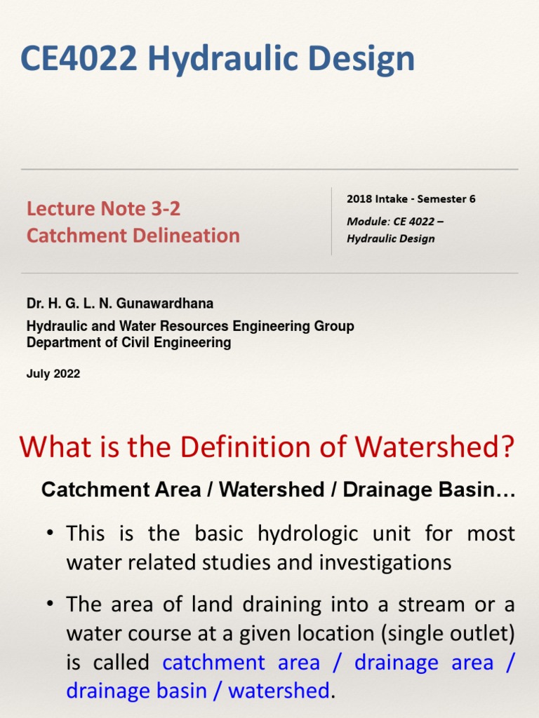 CE4022 Lecture Note 3-2 Catchment Delineation | PDF | Drainage Basin ...