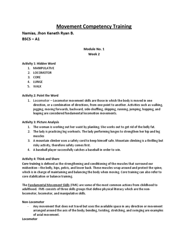 Introduction to Movement Competency | PDF | Animal Locomotion ...
