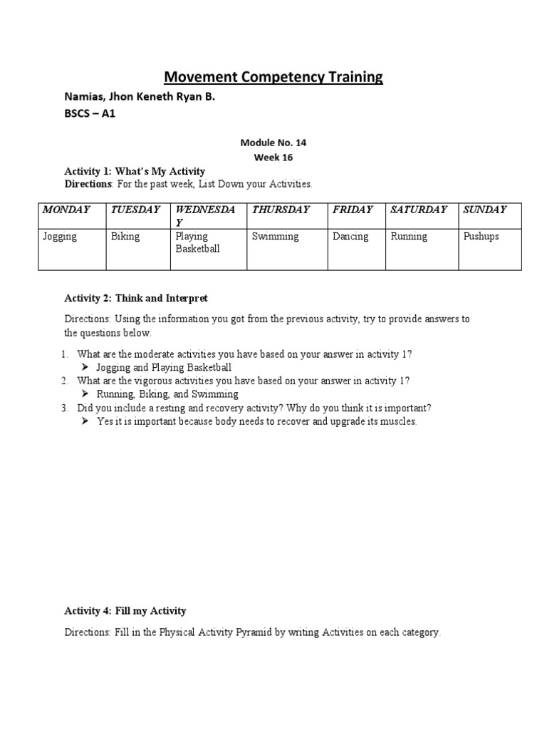 Movement Competency Training Module No. 14 | PDF | Physical Fitness ...