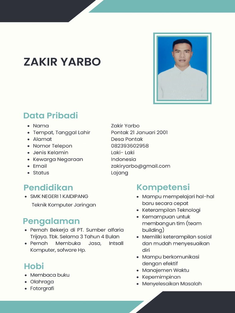 Putih Dan Biru Tosca Simpel Dan Modern CV Guru SD Resume | PDF