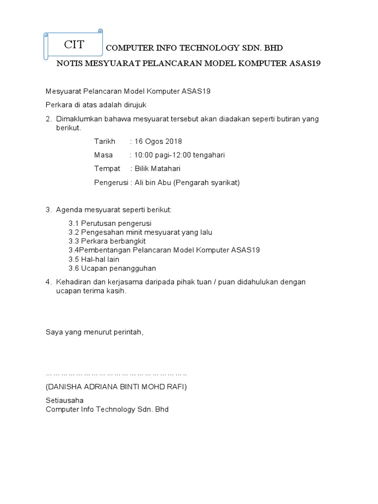 Notis Mesyuarat | PDF