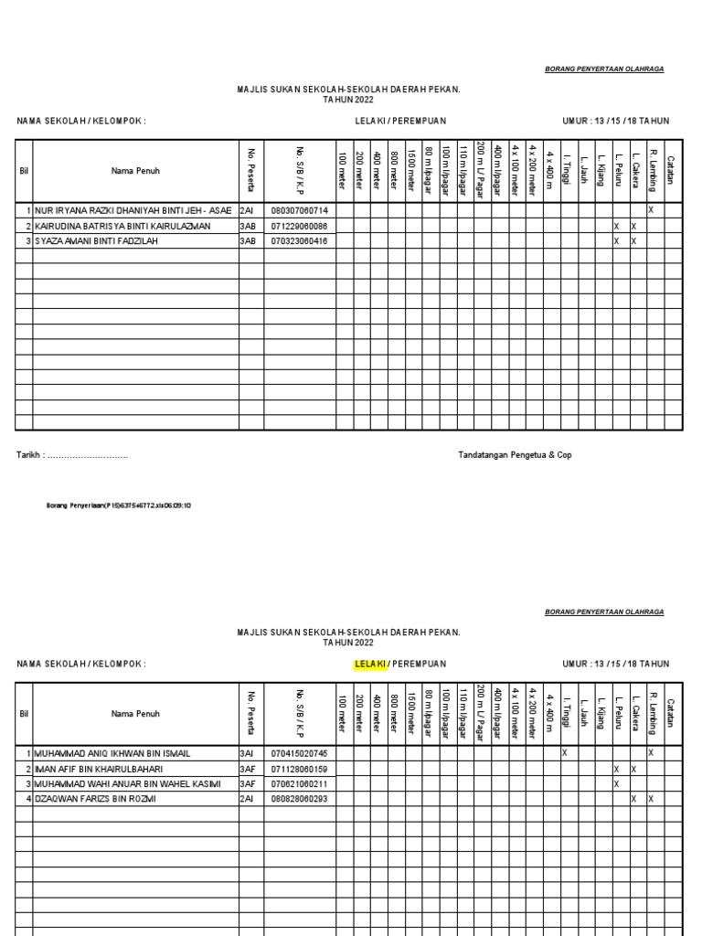 Borang Pertandingan - L18 | PDF
