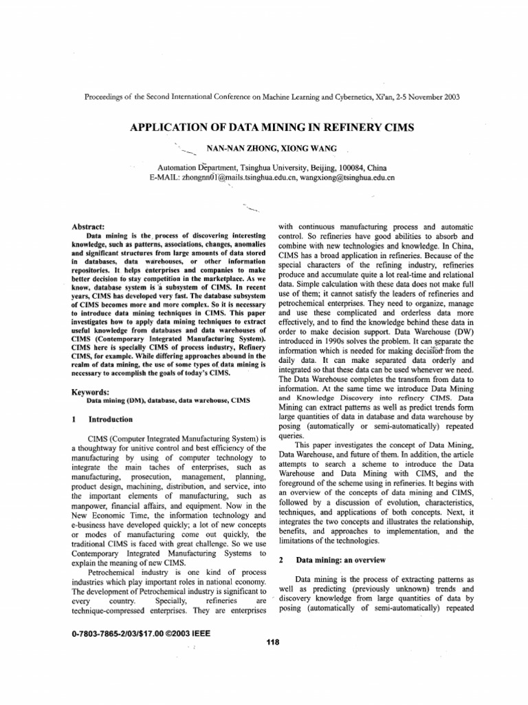 Data Mining in Refinery CIMS | PDF | Data Mining | Data Warehouse