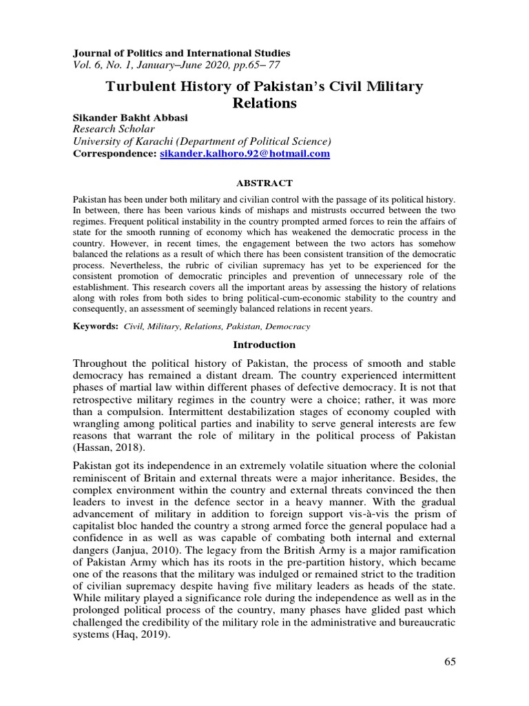 History of Pakistan's Civil Military | PDF | Civil–Military Relations ...