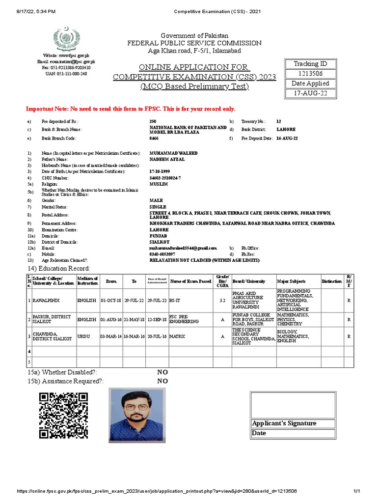 Competitive Examination (CSS) - 2023 | PDF
