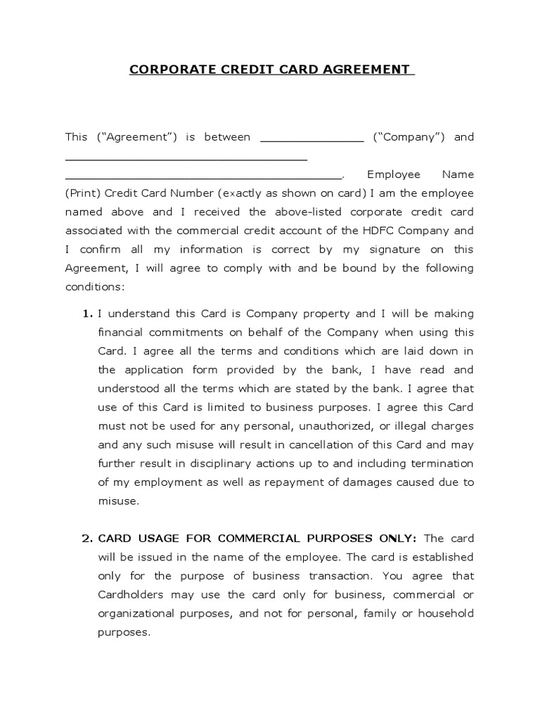 Corporate Credit Card Agreement | PDF | Credit Card | Expense