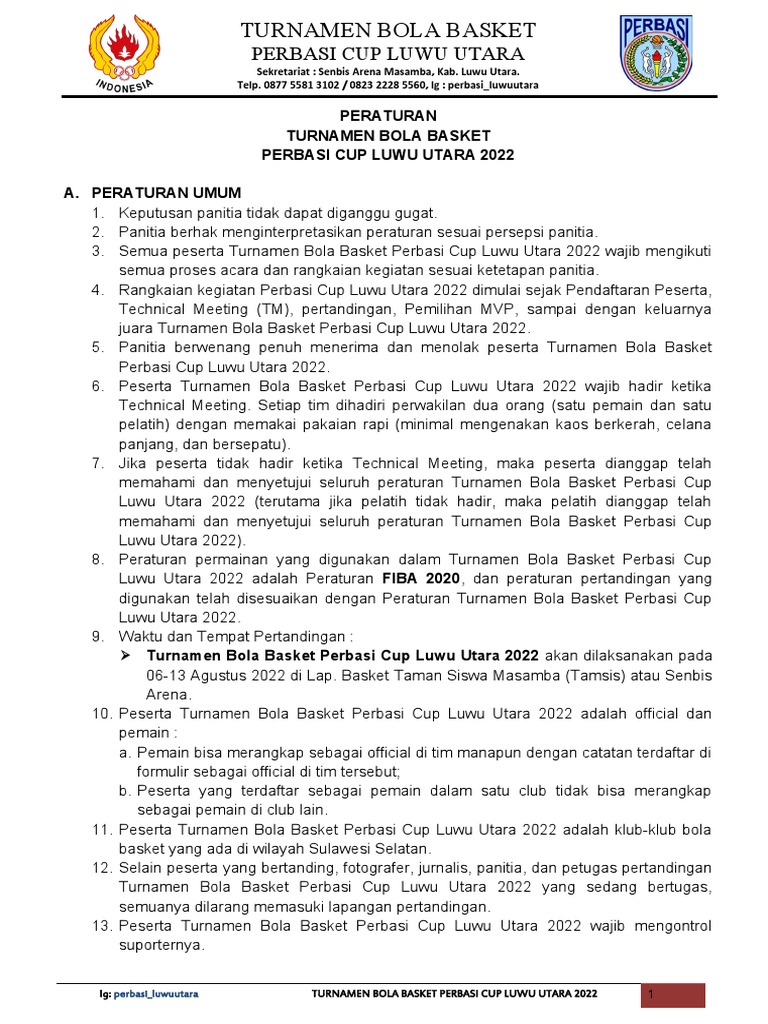 Peraturan Pertandingan Perbasi Cup | PDF