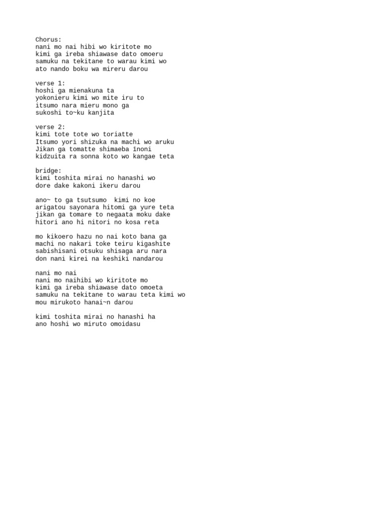 Mirai No Harashi Lyrics | PDF