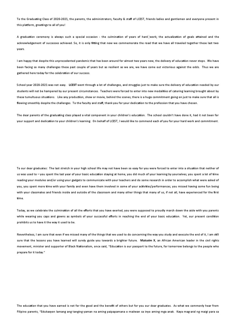 Grad Speech | PDF