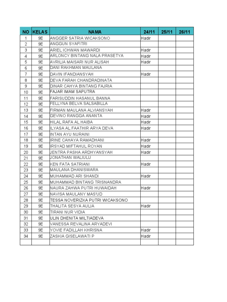 ABSENSI PAS KELAS 9 E 2021 - 2022 (Responses) | PDF