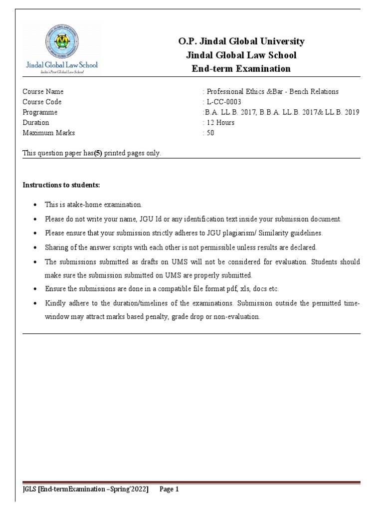 Professional Ethics - End Term Paper 1 | PDF | Lawyer | Strike Action