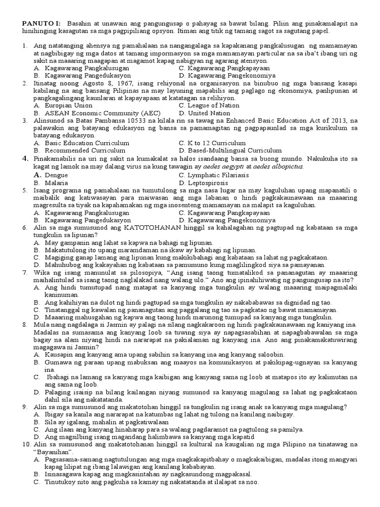 Filipino Long Quiz | PDF