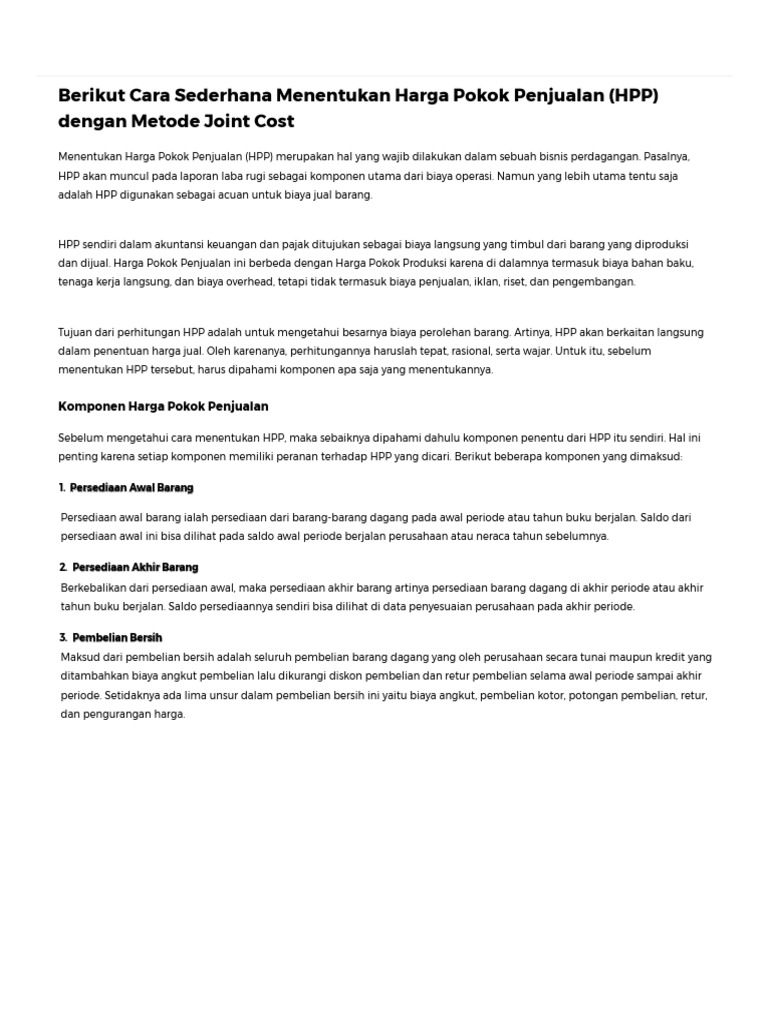 (HPP) Cara Sederhana Menentukan Harga Pokok Penjualan Dengan Metode ...
