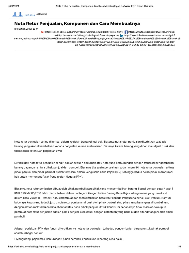 Nota Retur Penjualan, Komponen Dan Cara Membuatnya | PDF | Pengelolaan ...