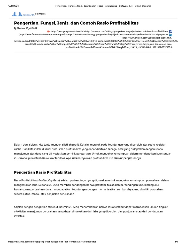 Pengertian, Fungsi, Jenis, Dan Contoh Rasio Profitabilitas | PDF
